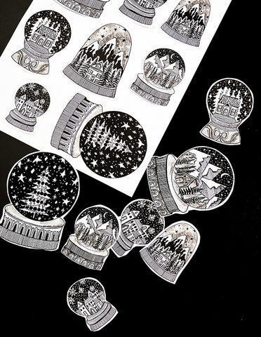pen and ink snow globes – Alisa Burke